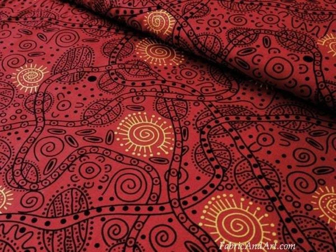 Australian Fabric- Bush Tucker Red - Ethnic Aboriginal 100% Quality ...