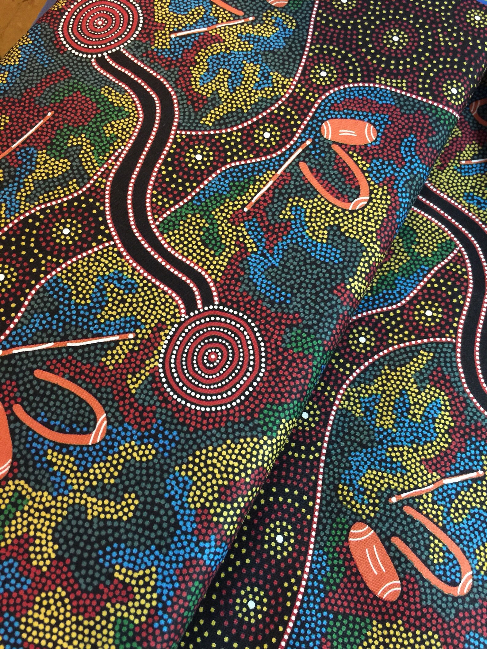 Australian Fabric - Women Dancing for Rain Red - Aboriginal 100% ...