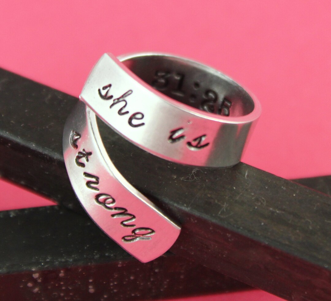 She is Strong Ring Band - Proverbs 31:25 - Adjustable Ring - Silver ...