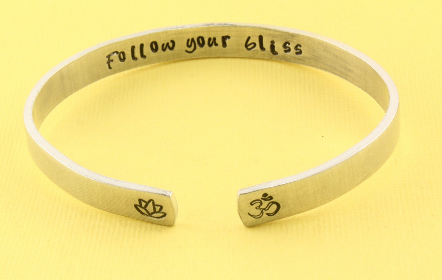 Yoga Bracelet - Ohm Bracelet - Lotus Flower Bracelet - Follow Your Bliss Bracelet - Silver ...