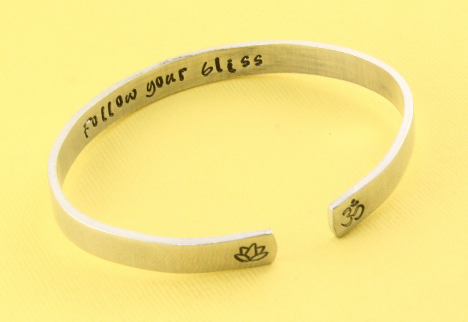 Yoga Bracelet - Ohm Bracelet - Lotus Flower Bracelet - Follow Your Bliss Bracelet - Silver ...