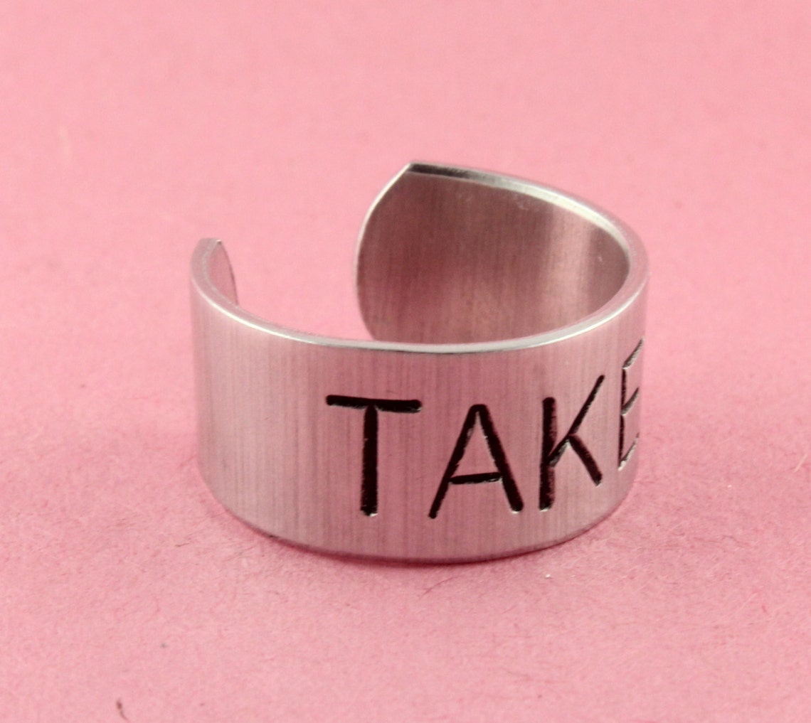 SALE - Taken Ring - Adjustable Wide Aluminum Ring - Hand Stamped Ring ...