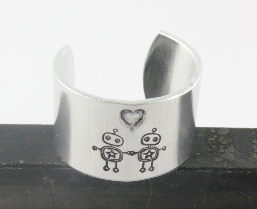 Robot Love Ring - Robot Ring - Geek Ring - Adjustable Ring - Thumb Ring ...