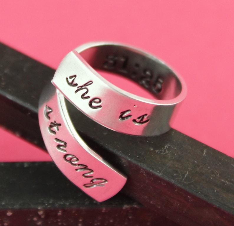 She is Strong Ring Band - Proverbs 31:25 - Adjustable Ring - Silver ...