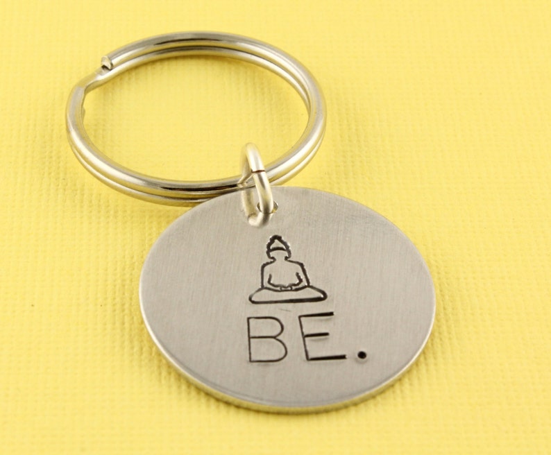 Buddha Keychain - Be Keychain - Silver Key Chain - Buddha Keyring ...