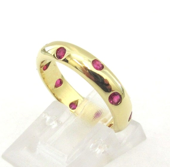 Tiffany And Co Etoile 18k Gold Ruby Band Ring 5 Gem