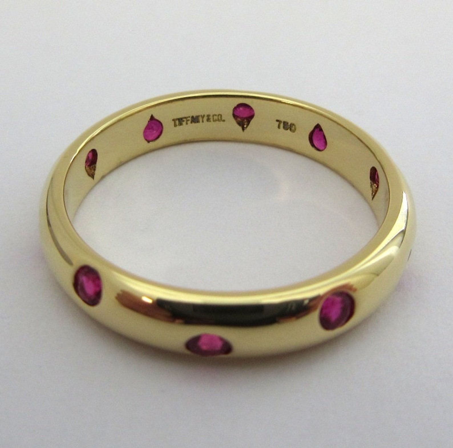 Tiffany And Co 18k Yellow Gold Ruby Etoile Band Ring 7 5 Etsy