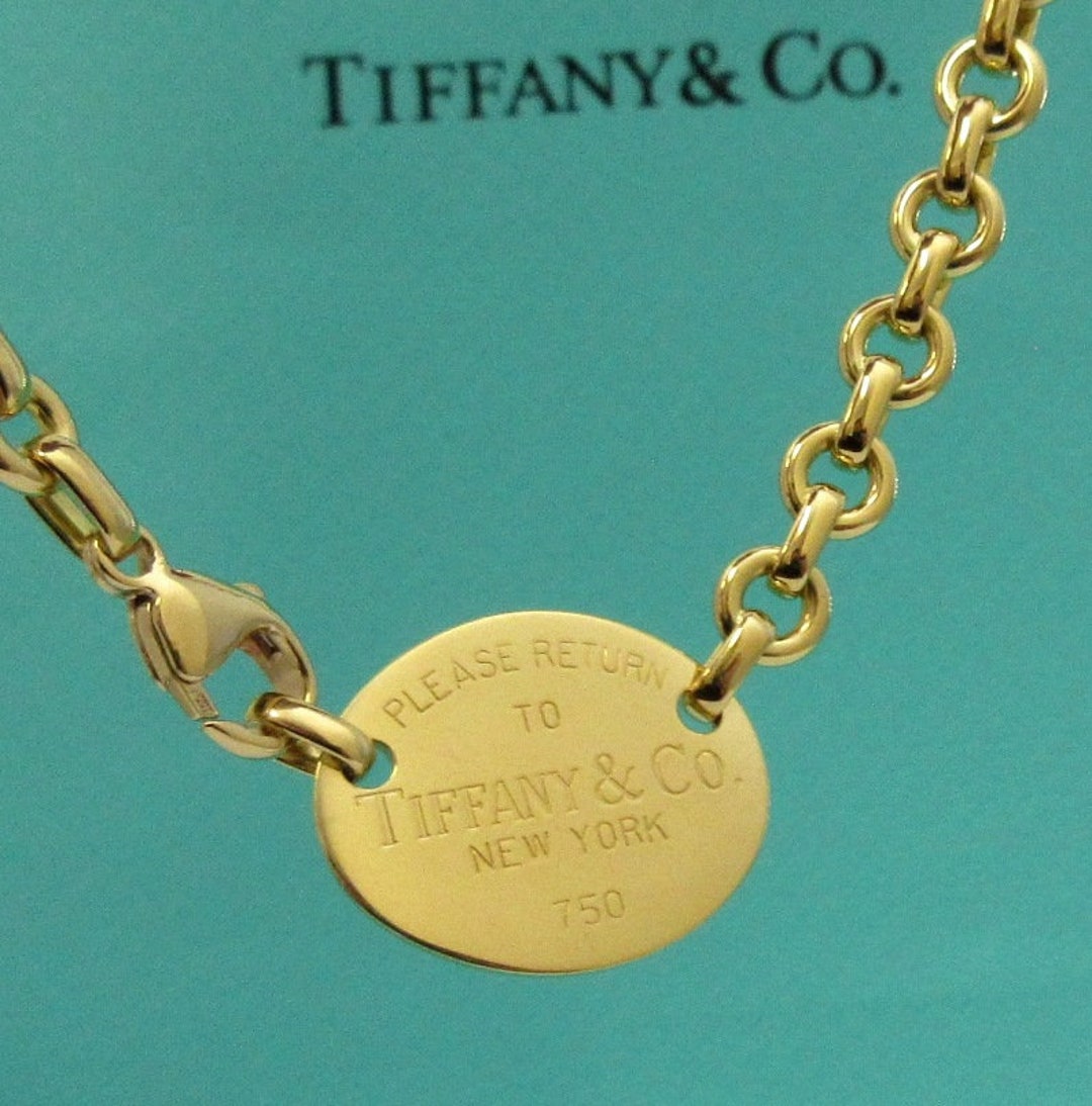 TIFFANY & Co. 18K Gold Return to Tiffany Oval Tag Necklace - Etsy