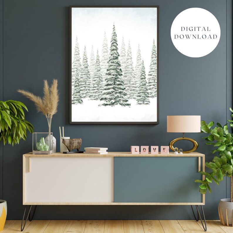 Winter Snow Tree Printable Wall Art Digital Download Christmas Decor ...