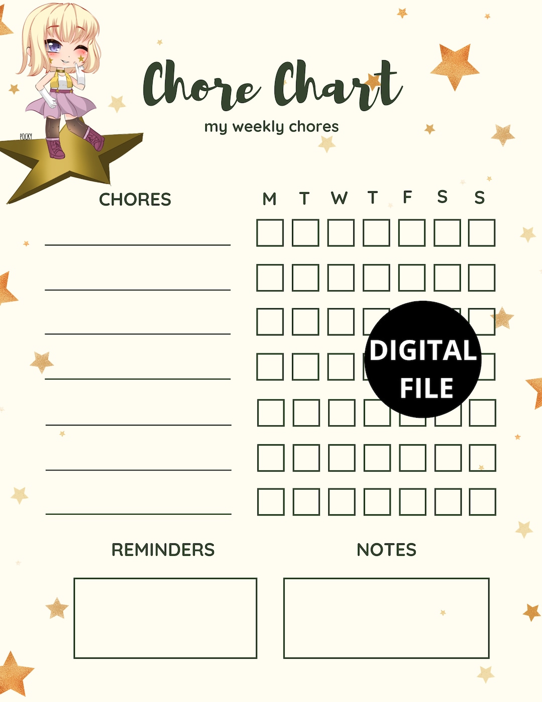 Super Star Girl Gacha Life - Chore Chart - Printable - Letter Size - Etsy