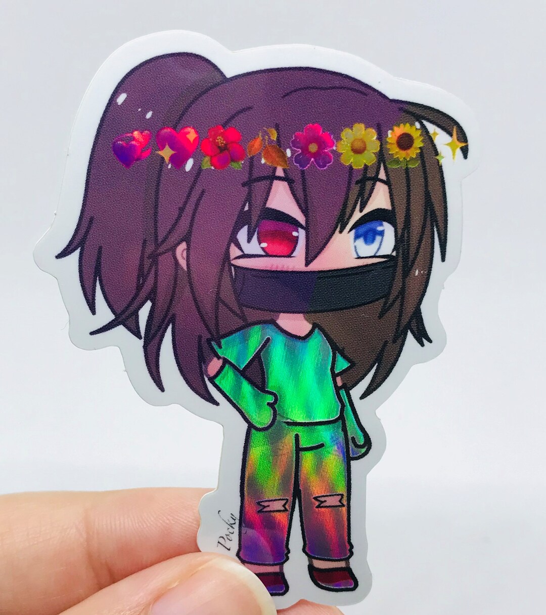 Girl With Face Mask - Gacha Life Art Holographic Sticker - Etsy