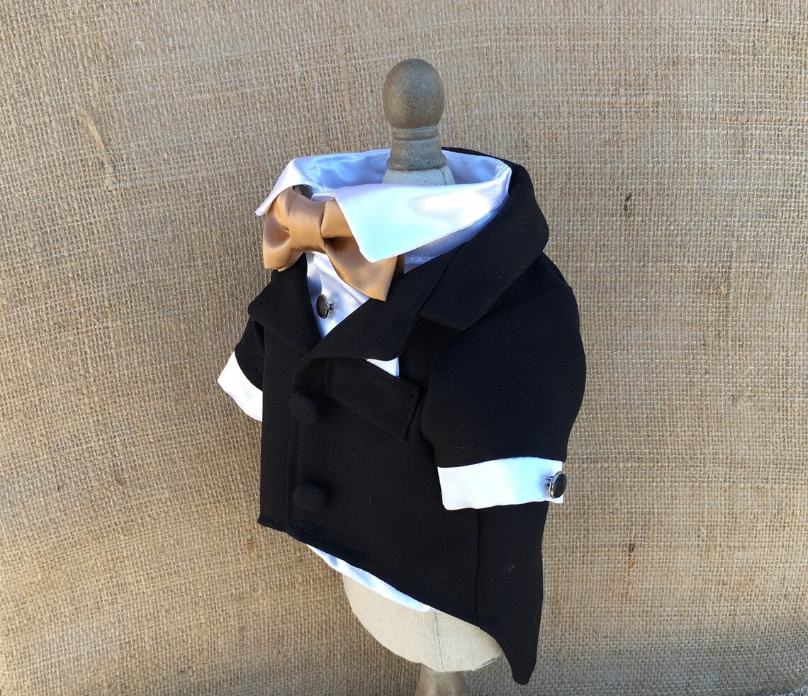 2 Piece Black Wedding Dog Tuxedo Jacket and White Satin Shirt (custom ...