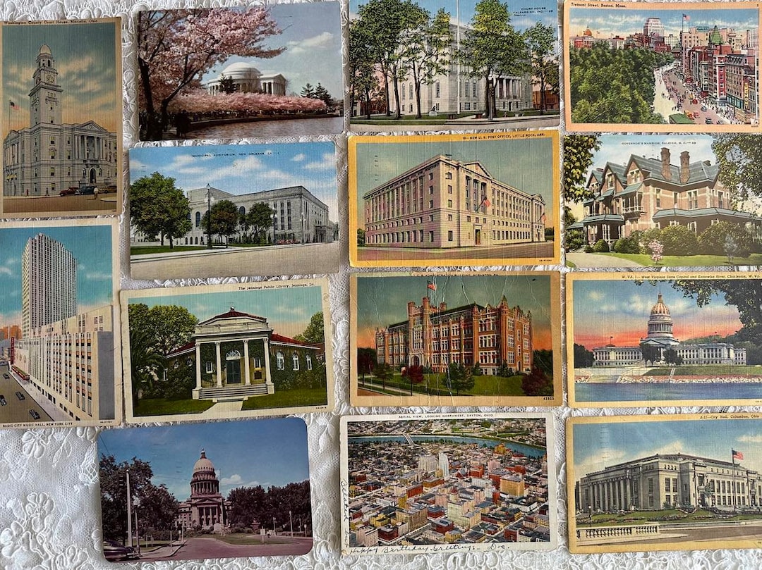 14 VINTAGE POSTCARDS Mostly LINEN Government Post Office Governor's ...