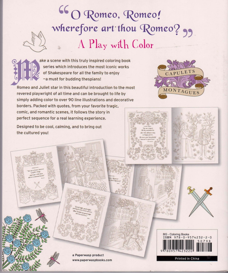 New ROMEO & JULIET SHAKESPEARE'S Play With Color Page Quality Coloring ...