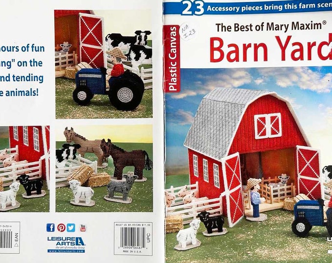 2001 BEST Mary Maxim BARN YARD Barn Cows Farmers Tractors Sheep Pigs ...