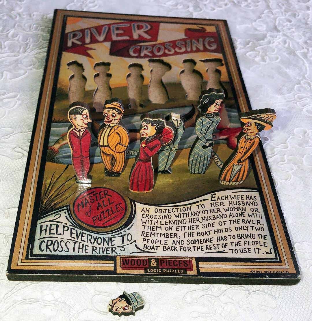 RIVER CROSSING WOOD Logic Puzzle 1997 Bepuzzled Miniature People That ...