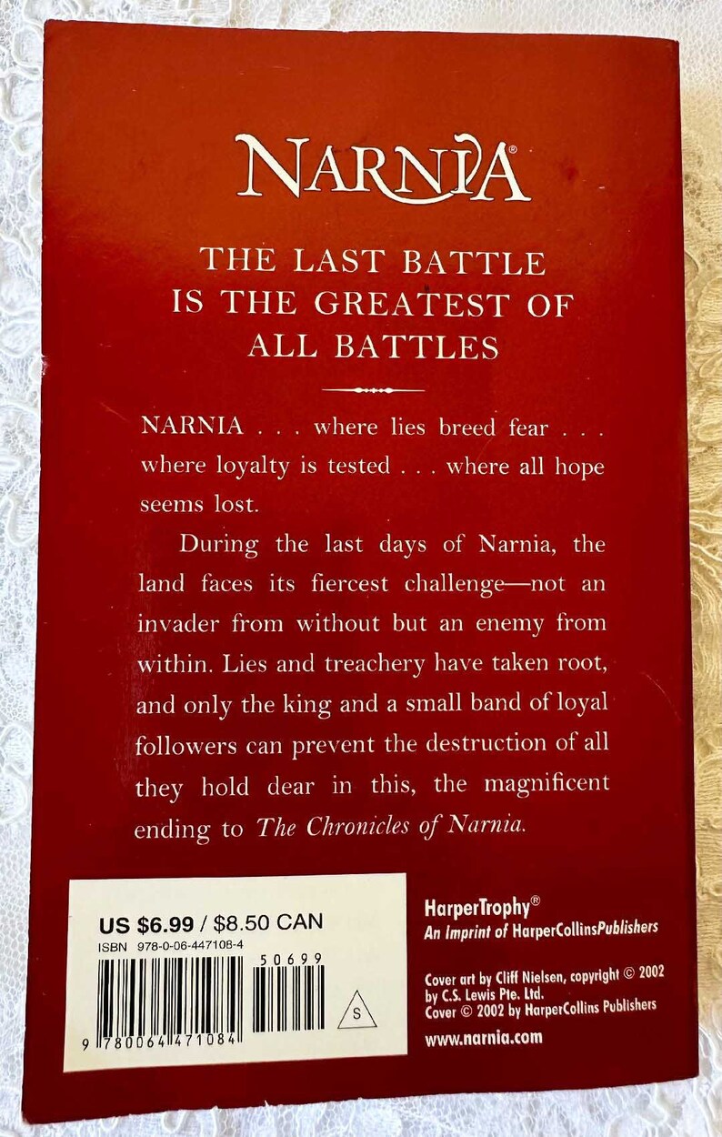 CHRONICLES of NARNIA Last BATTLE C. W. Lewis Paperback 1994 Harper ...