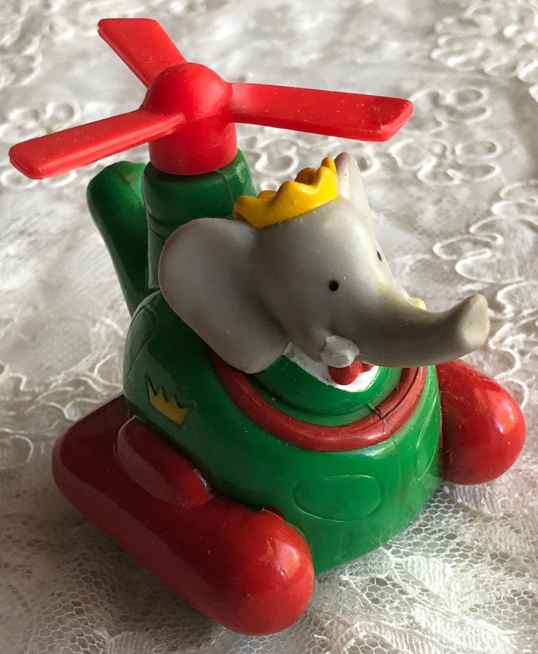 VINTAGE BABAR ELEPHANT Happy Meal Toy Arby's Green Helicopter on Wheels ...