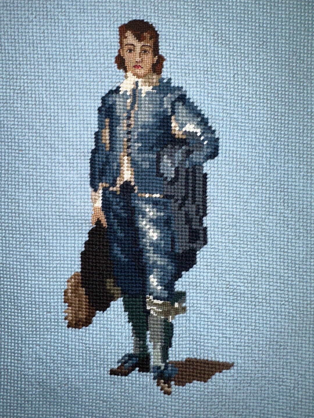 VINTAGE BLUE BOY Completed Penelope Needlepoint Canvas Petit-point Face ...