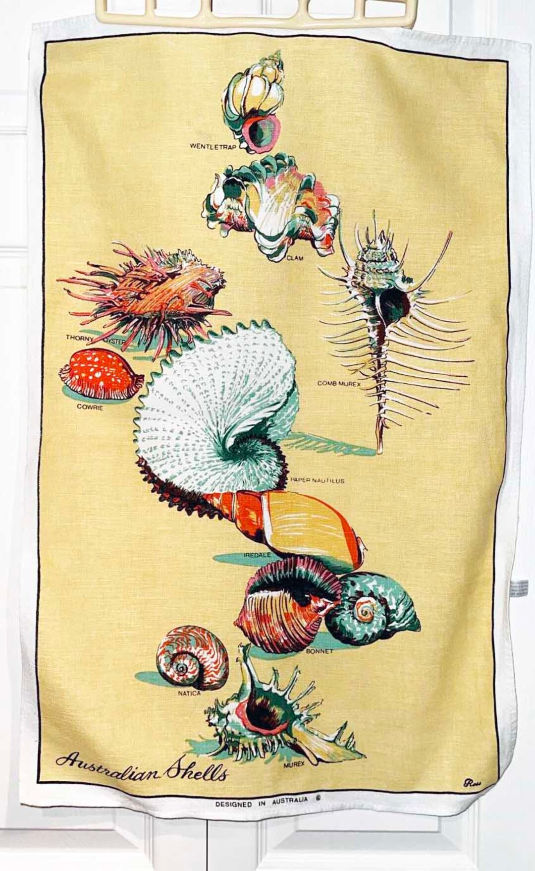 VINTAGE AUSTRALIAN SEA Shells Linen/cotton Blend Large Towel 19 X 29 ...