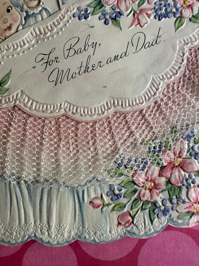 1950s Real NETTING BABY CARD for Baby, Mother and Dad Shaped Vintage ...