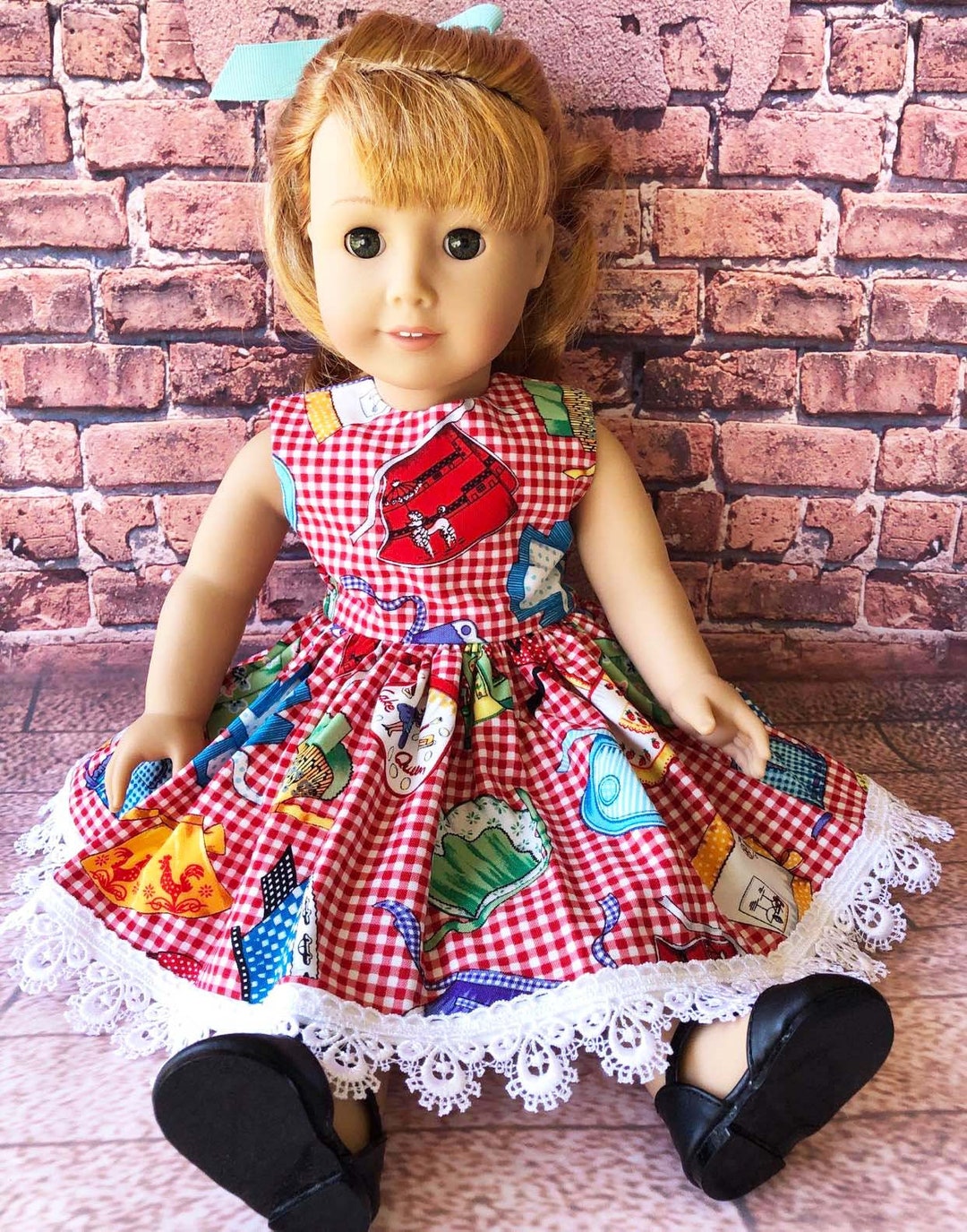 RED RETRO APRONS 18" American Girl Doll Dress & Bloomers Set Also Will ...