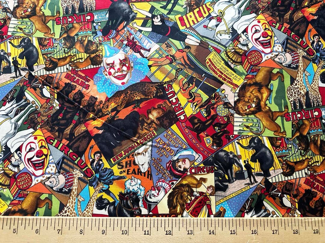 NOSTALGIC CIRCUS CLOWNS 100% Cotton Quilting Fabric R.J.R. 5850 Clowns ...