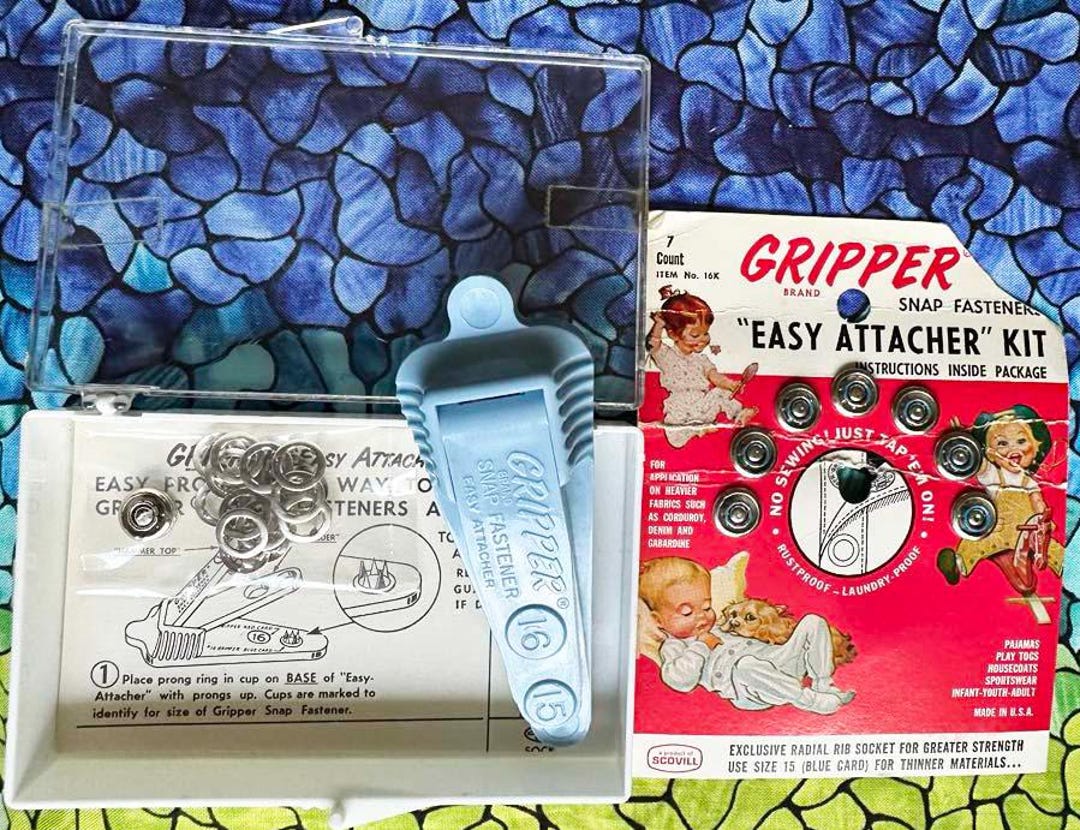 VINTAGE GRIPPER SNAP Fastener Easy Attacher Kit Cute Vintage Packaging ...