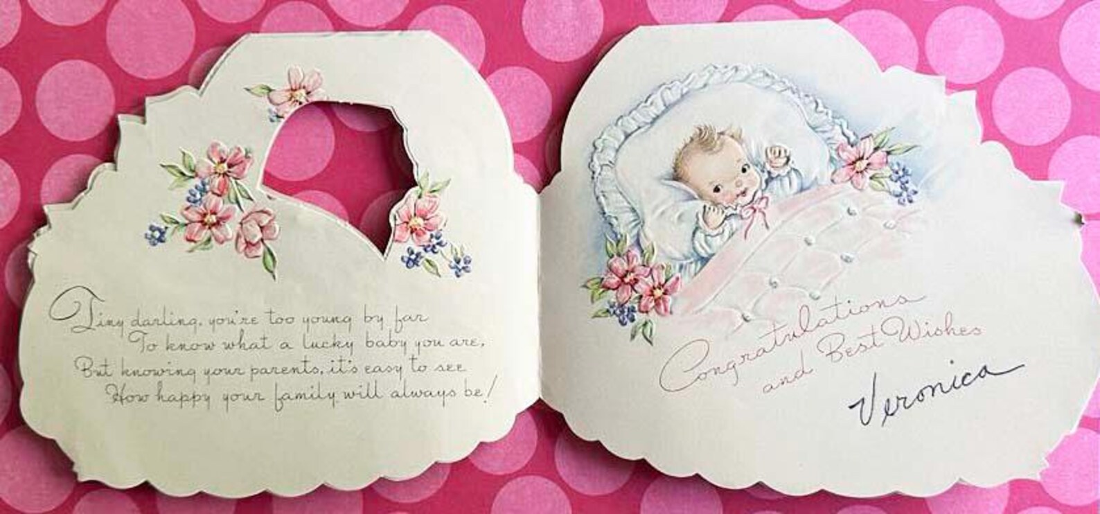 1950s Real NETTING BABY CARD for Baby, Mother and Dad Shaped Vintage ...