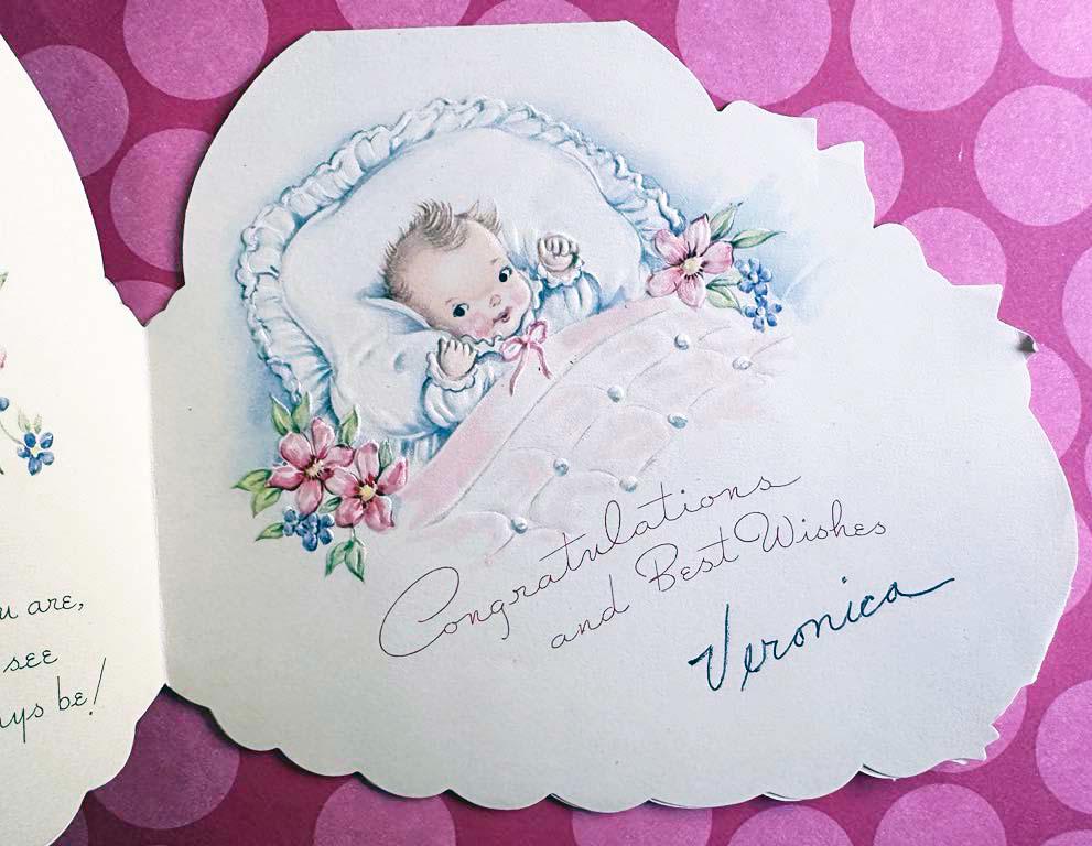 1950s Real NETTING BABY CARD for Baby, Mother and Dad Shaped Vintage ...