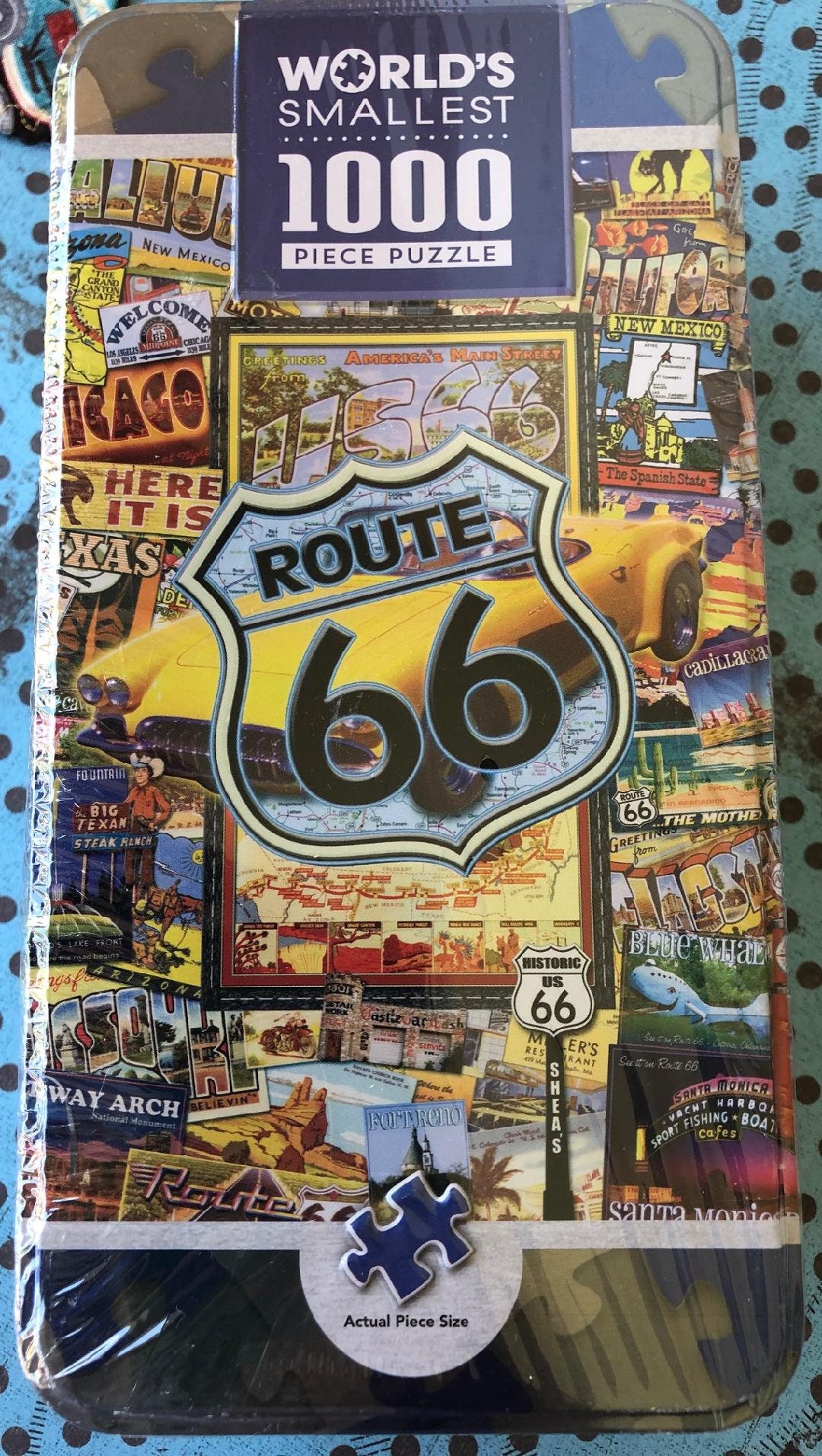 ROUTE 66 Fabric COASTERS PUZZLE and Matching Puzzle Bag Set of 4 Cotton ...