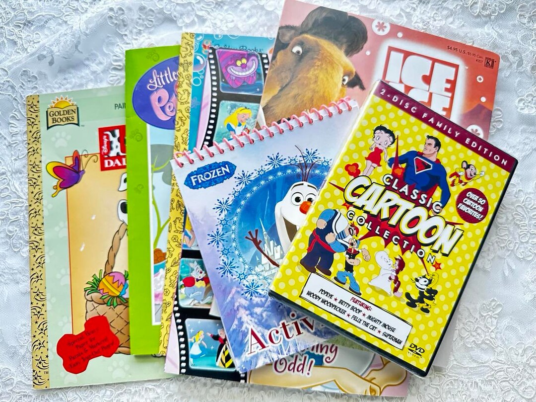 FREE D.V.D. CARTOONS 6 COLORING Activity Books Out of Print 101 ...