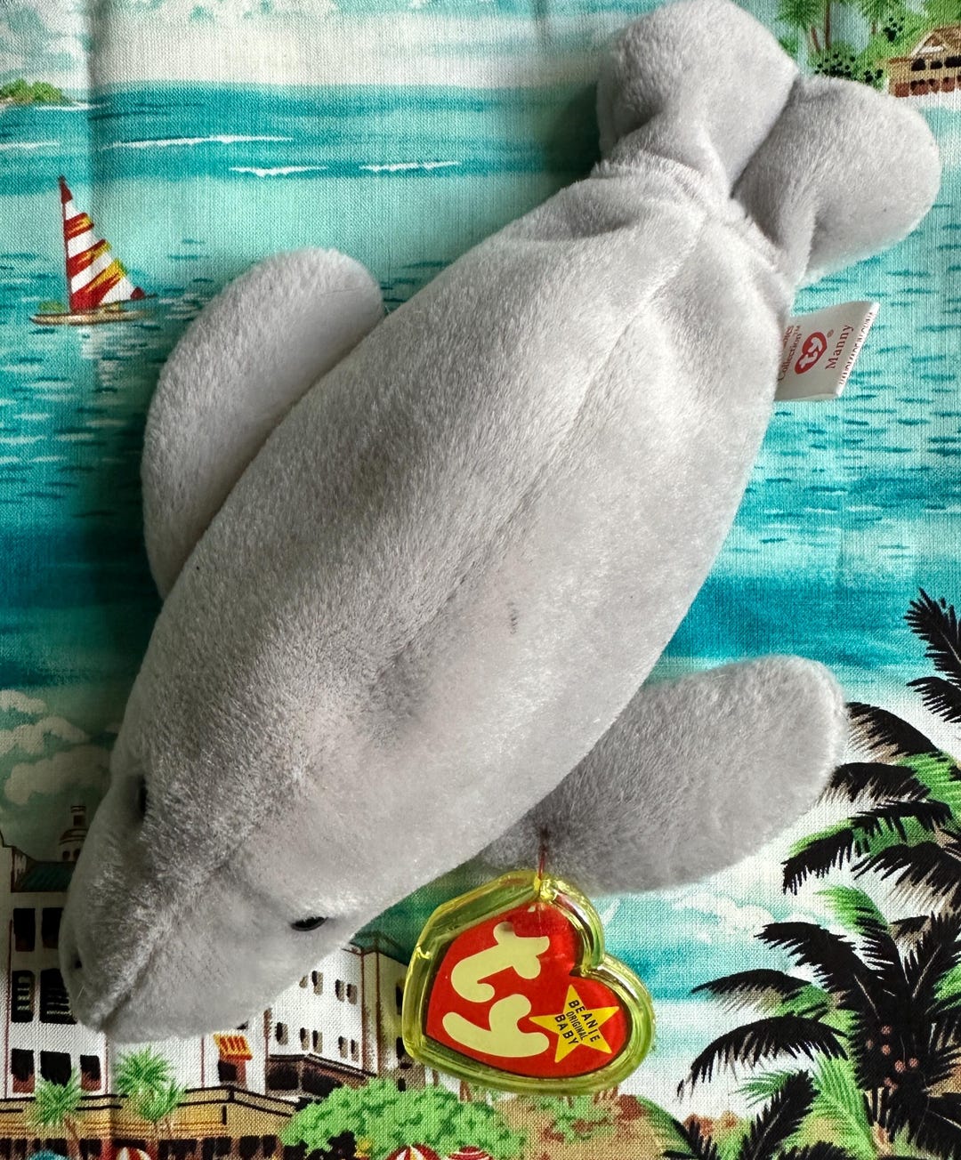 TY BEANIE BABY Manny the Manatee Adult Owned With Yellow Hard Plastic ...