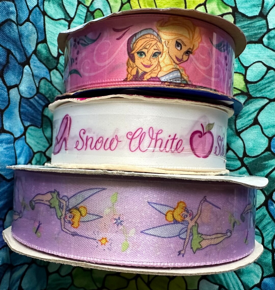 3 Spools DISNEY TINKER BELL Frozen Anna & Elsa and Disney Princess 7/8 ...
