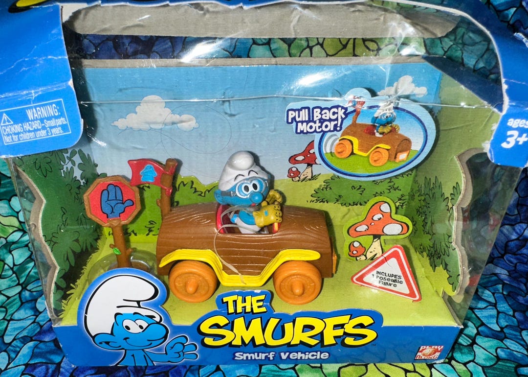 SMURFS VEHICLE BOXED Set From 2000's Pull Back Motor Smurf Car Ages 3 ...