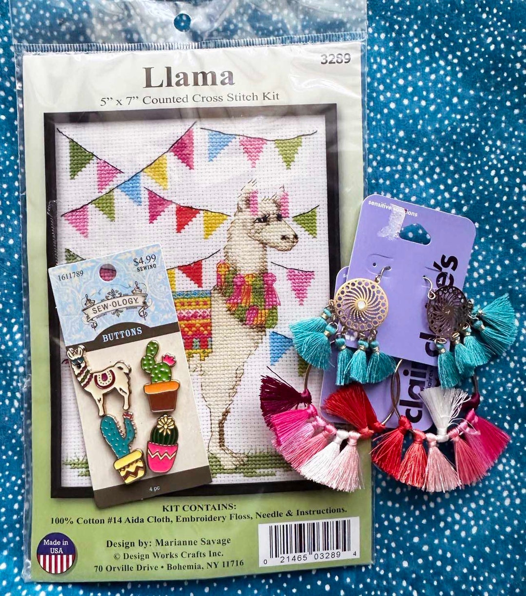 LLAMA METAL BUTTONS & Fringes 5" X 7" Counted Cross Stitch Kit Cactus ...