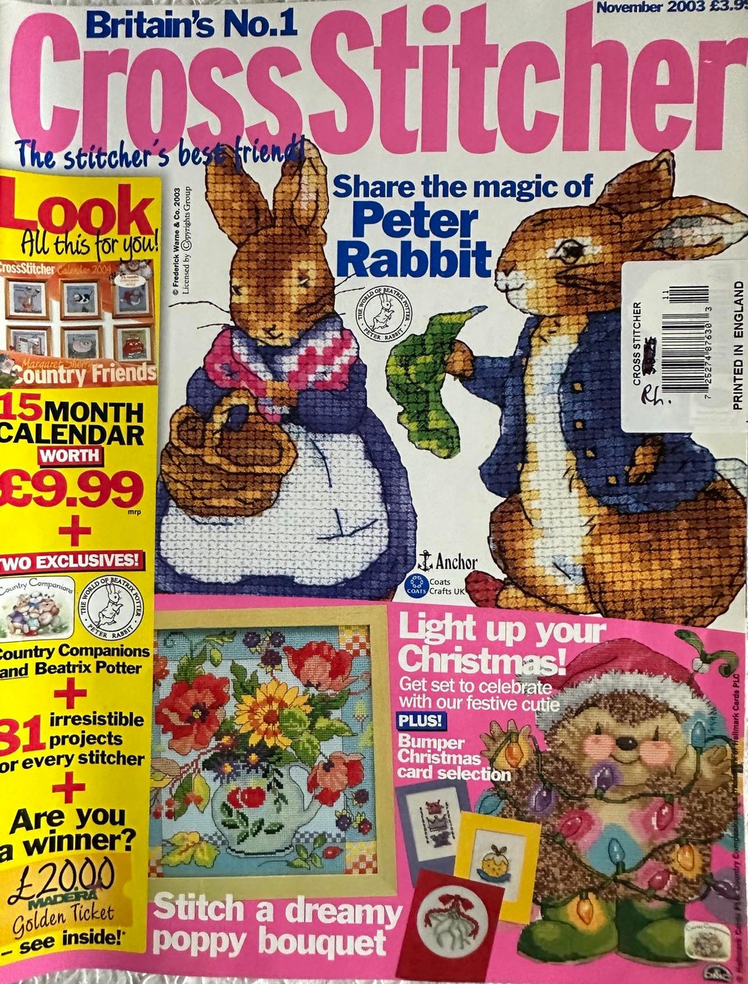 BRITAIN U.K. Cross Stitcher Magazine PETER RABBIT Mrs. Rabbit Glow in Dark Designs Ed the ...