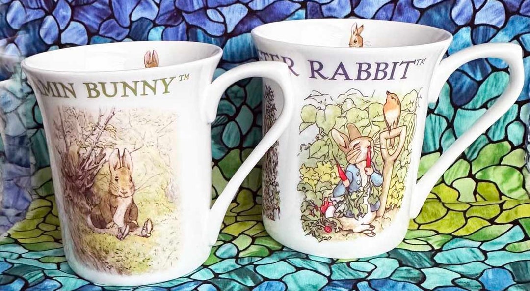 VINTAGE BEATRIX POTTER Porcelain Tea Cups Mrs. Rabbit & Bunnies Peter ...