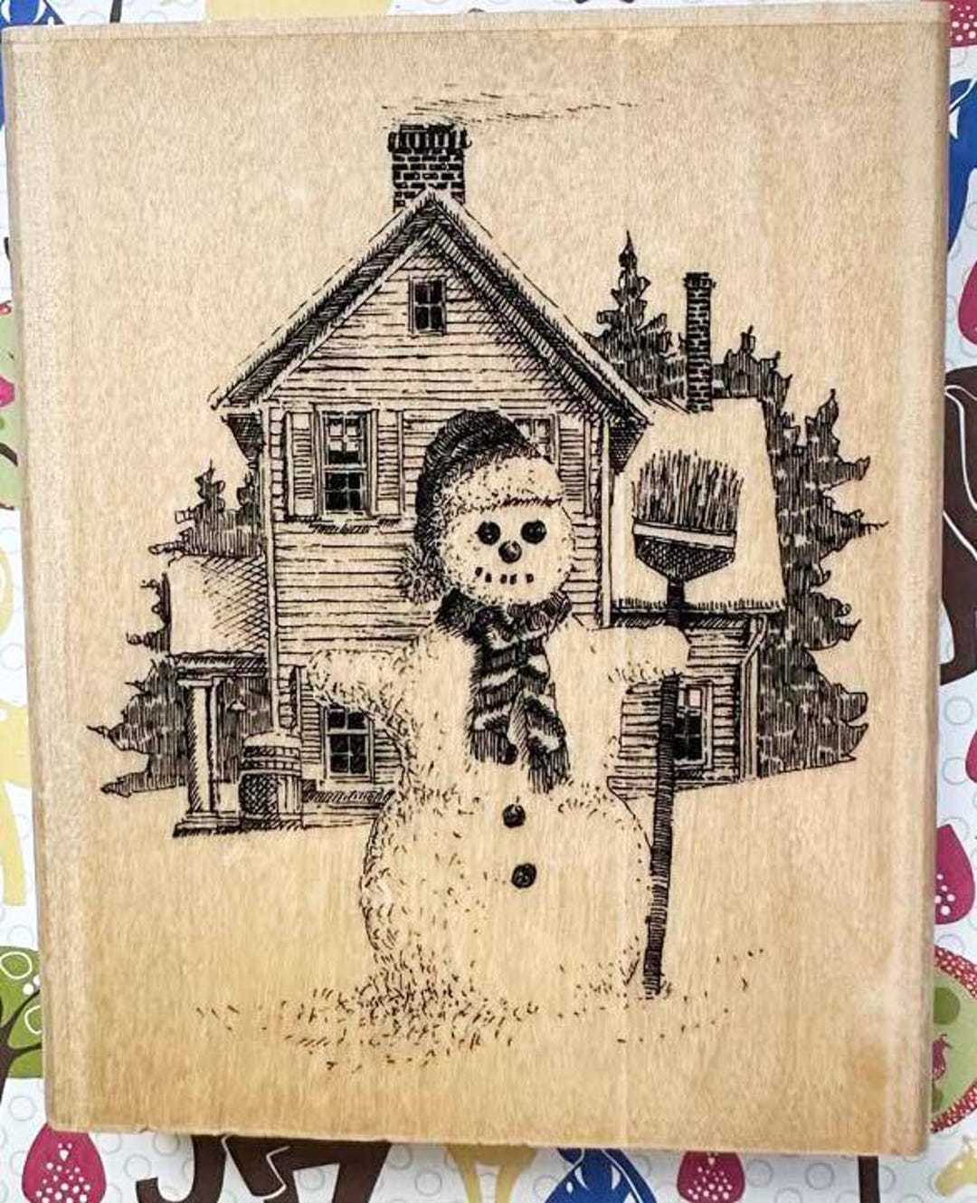 Large SNOWMAN VICTORIAN HOME Wood Rubber Mounted Heavy Stamp for Paper ...