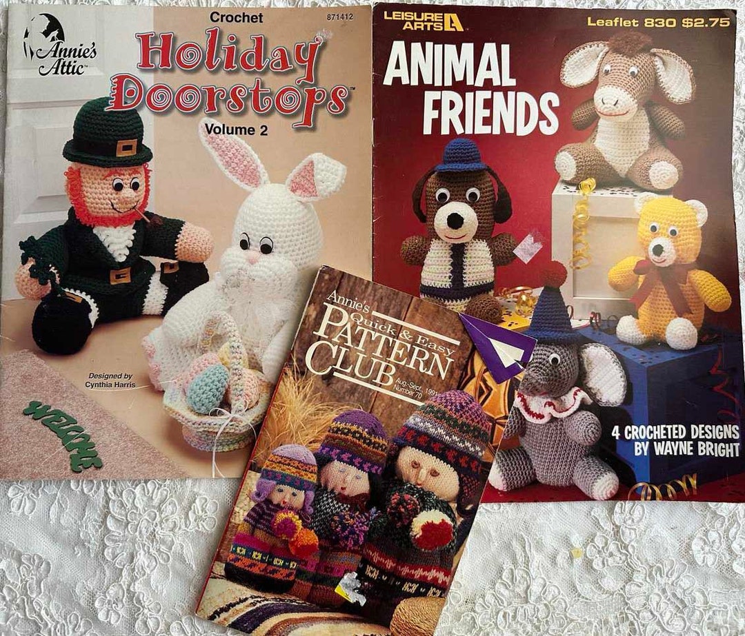 3 ORIGINAL CROCHET TOYS Vintage Leaflets Animal Friends, Elephant ...