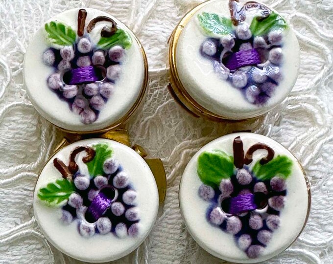 VINTAGE PORCELAIN GRAPES Button Covers Set of Four Purple & Green ...