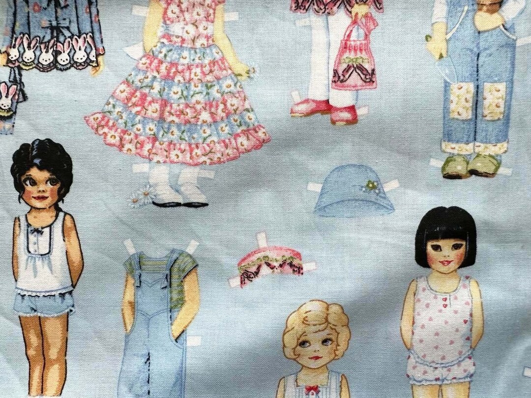 BLUE PAPER DOLLS 100% Cotton Vintage Sewing Quilting Fabric Ballerina ...