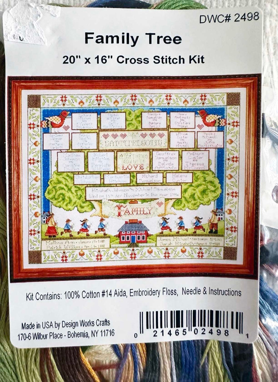 HEIRLOOM FAMILY TREE Counted Cross Stitch Kit Beautiful Colors Floss ...