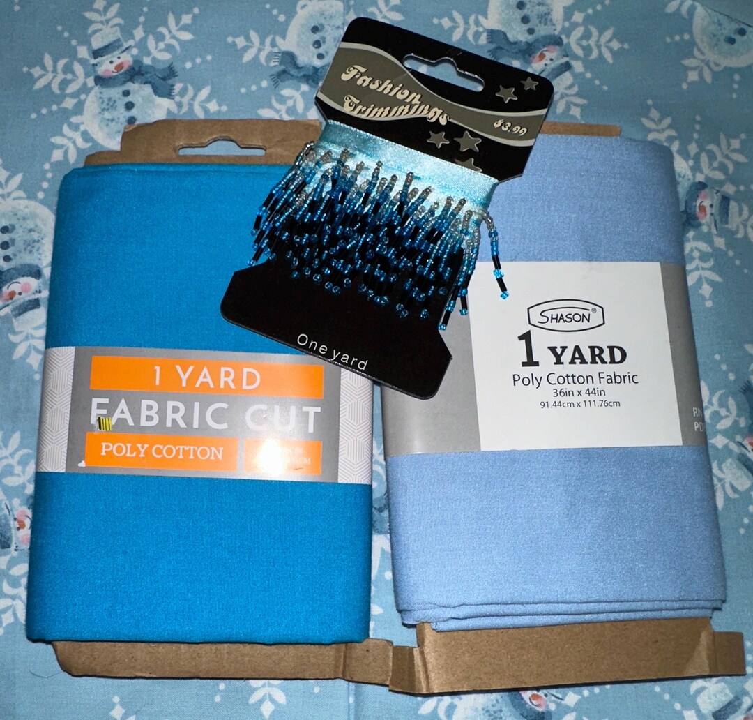2 YARDS Precut POLY COTTON - 2 Shades of Blue - Bright Blue & Slightly ...
