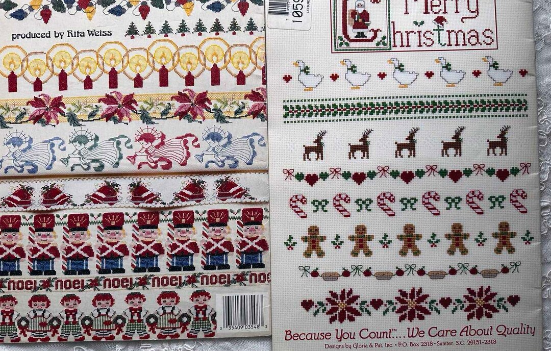 2 VINTAGE CHRISTMAS BORDERS & Samplers Original Cross Stitch Books ...