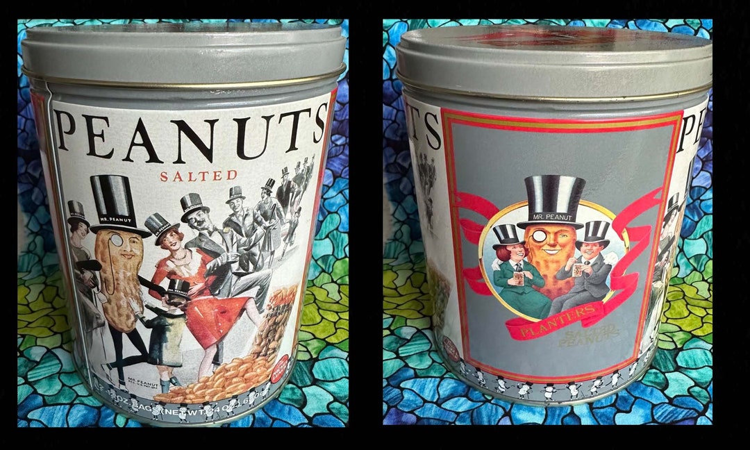 PLANTERS PEANUTS Large TIN Peanuts Salted Nostalgic Designs 7" Tall and ...