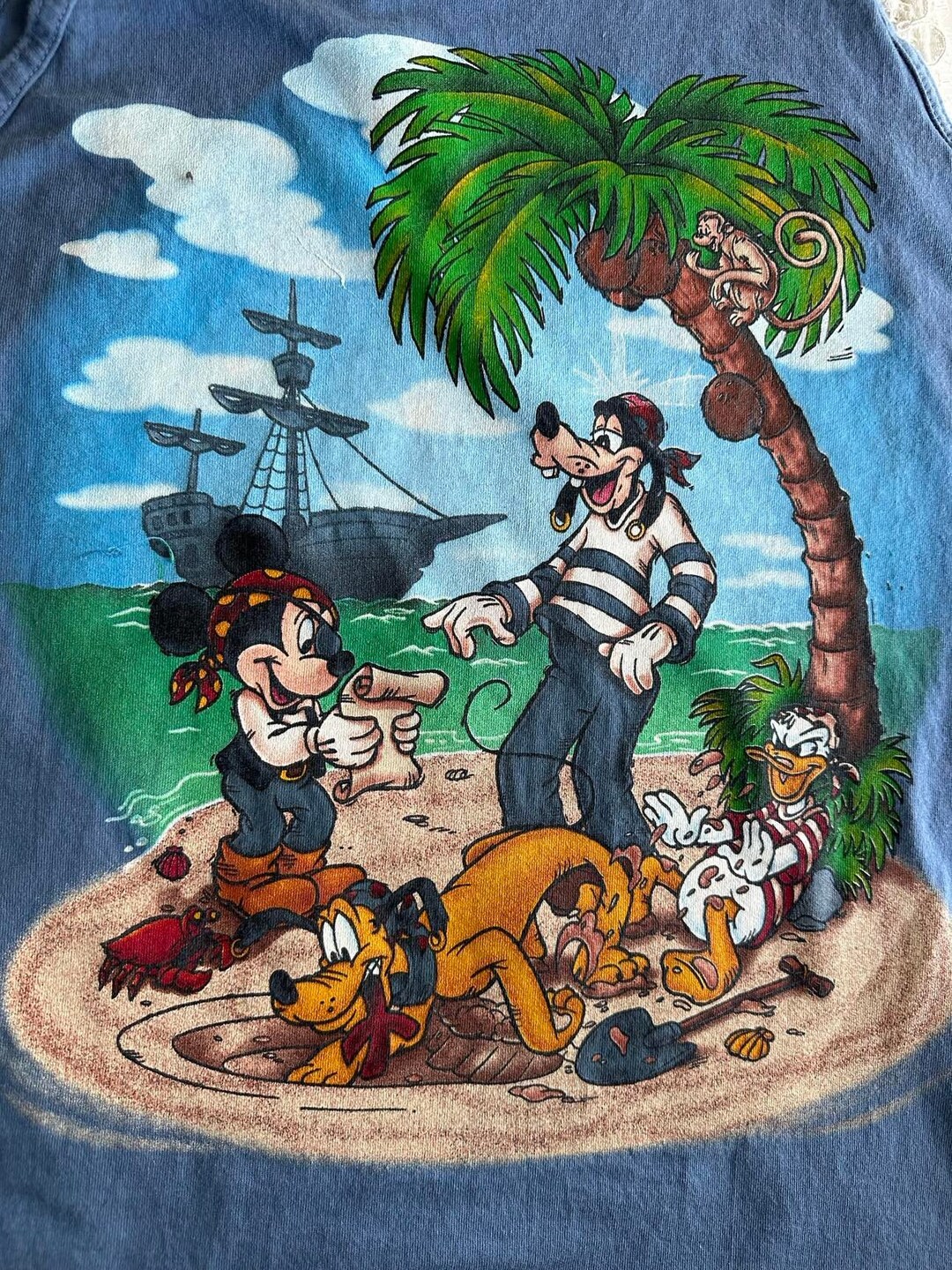 ADULT DISNEY PIRATES Tank Top Mickey Mouse Goofy Donald Duck Pluto Ship ...
