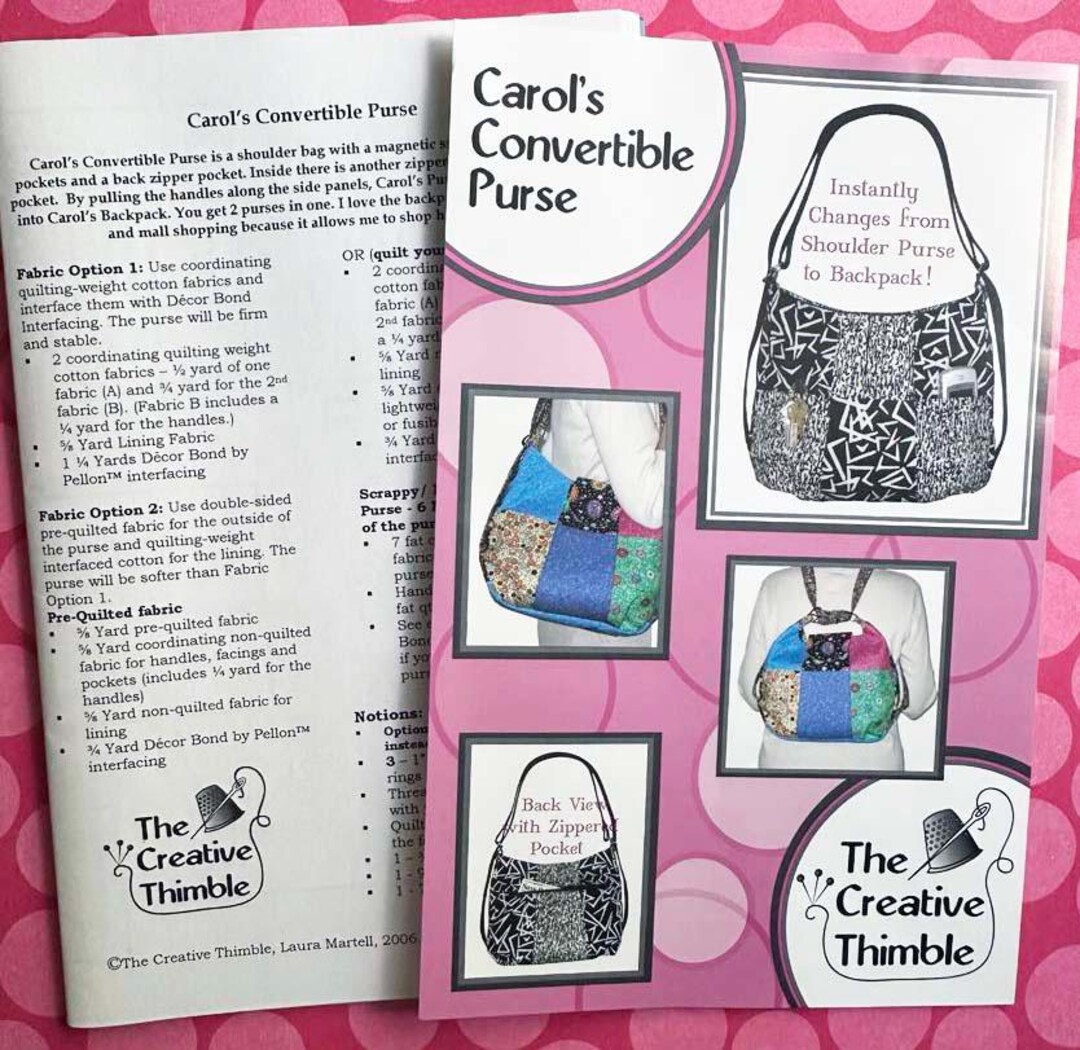 CAROL'S CONVERTIBLE PURSE Sewing Pattern Unused Condition From 2006 ...