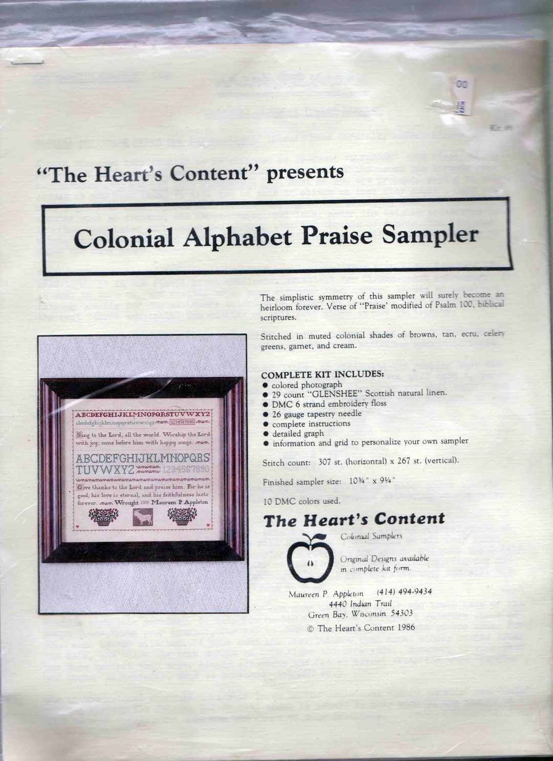Vintage New Sealed COLONIAL ALPHABET PRAISE Sampler Counted Cross ...