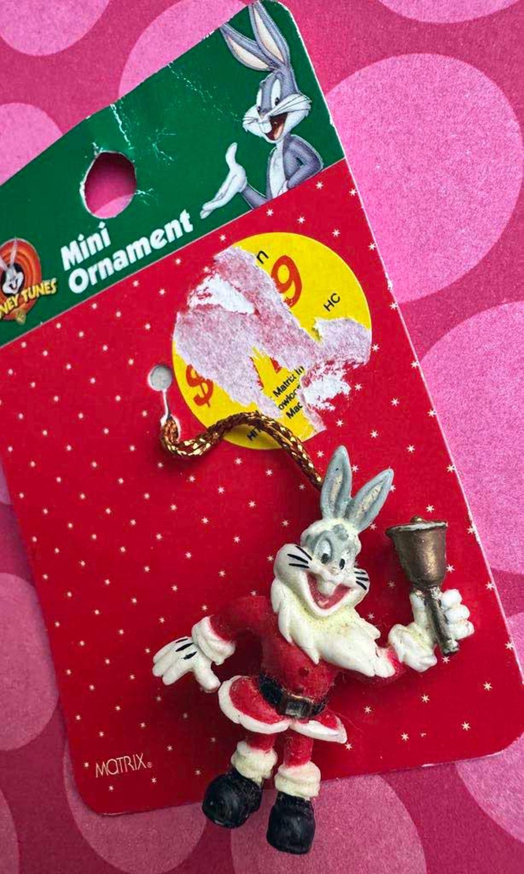 1998 BUGS BUNNY CARTOON Christmas Miniature Ornament Still on Original ...